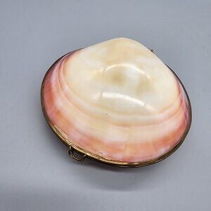 Bags | Vintage Clam Shell Purse Hinged Brass Frame Natural Shell Unique ...